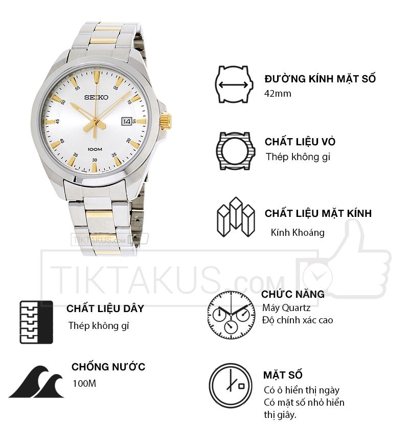 Đồng hồ nam dây thép Seiko SUR211K1 - Tiktakus