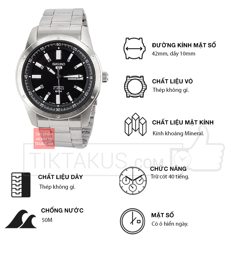 Đồng hồ cơ dây thép không gỉ Seiko 5 Made in Japan Seiko SNKN13J1 ...