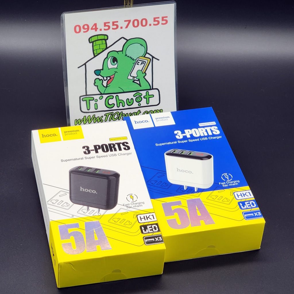 Sạc HOCO HK1 3 cổng USB dòng 5A, có màn hình LCD đo dòng – Shop Tí Chuột