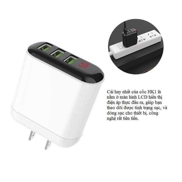 Sạc HOCO HK1 3 cổng USB dòng 5A, có màn hình LCD đo dòng – Shop Tí Chuột