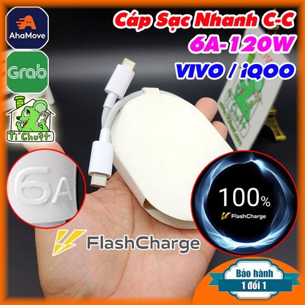 Cáp Sạc Nhanh Flash Charge C-C 6A 120W VIVO / iQOO 2 đầu Type-C ZIN Ch ...