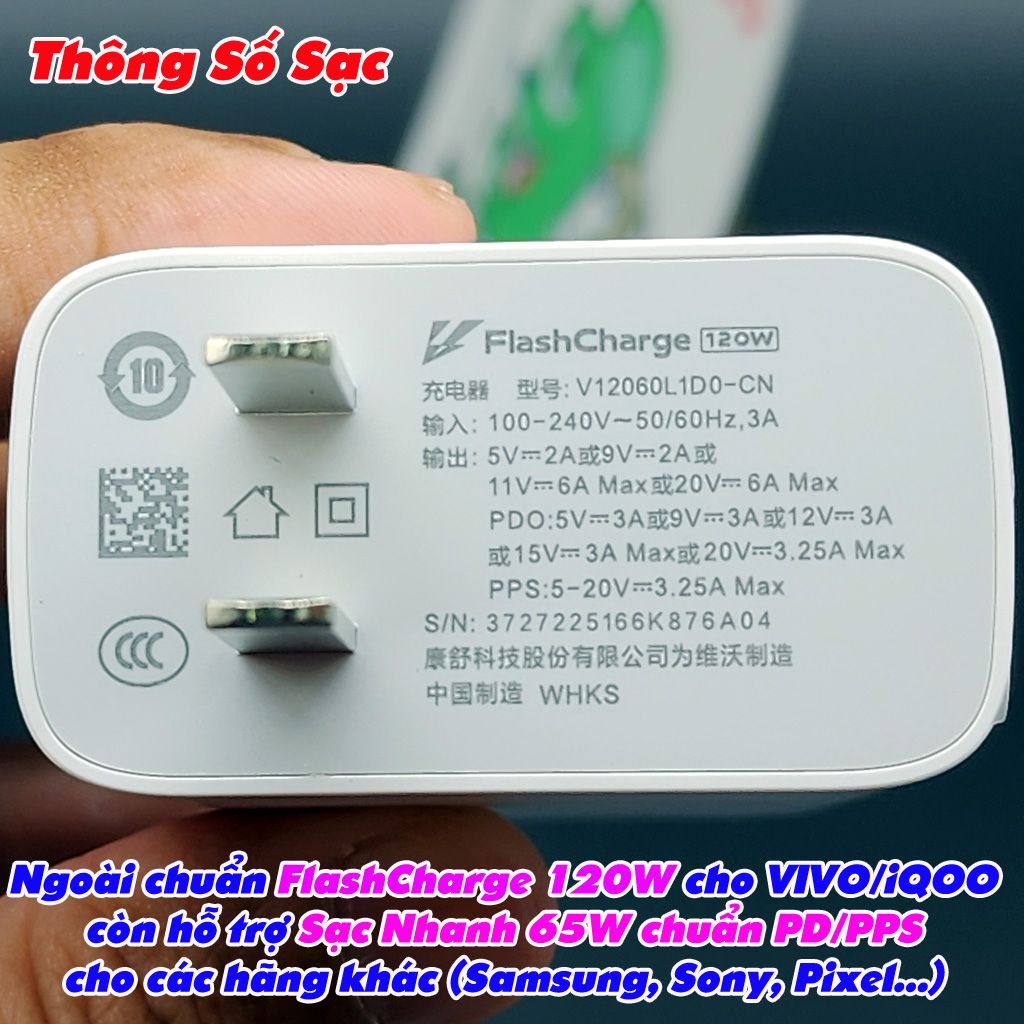 Sạc Nhanh Flash Charge 120W Cổng PD USB-C VIVO / iQOO ZIN Chính Hãng ...