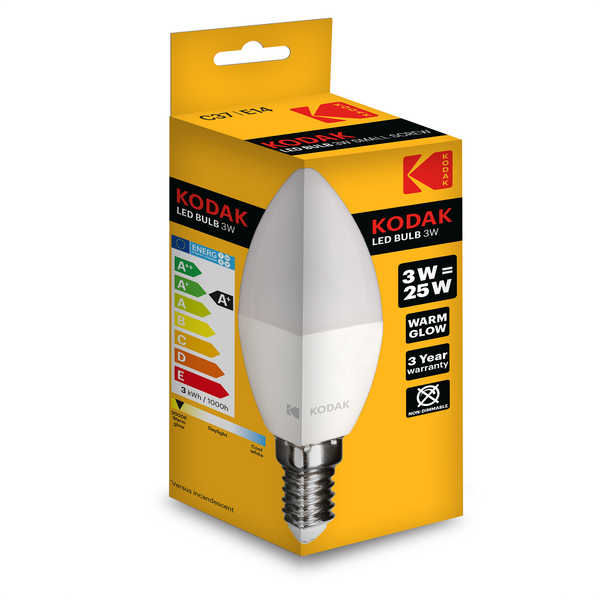 kodak candle led bulb c37 e14 3w/25w - warm