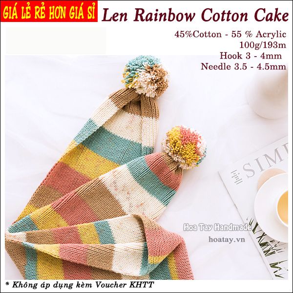 Len Rainbow Cotton Cake- Len chuyển màu đan móc trang phục, phụ kiện ...