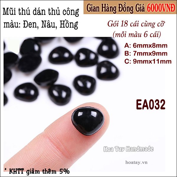 Mũi thú dán màu đen, nâu, hồng nhiều kích cỡ EA032 – Hoa Tay Handmade