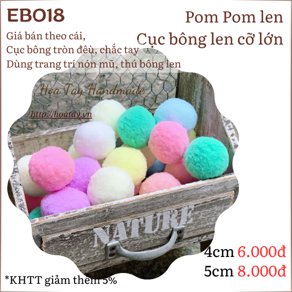 Pom Pom - Cục bông len trang trí nón, túi xách, trang sức 4 -5cm EB018 ...