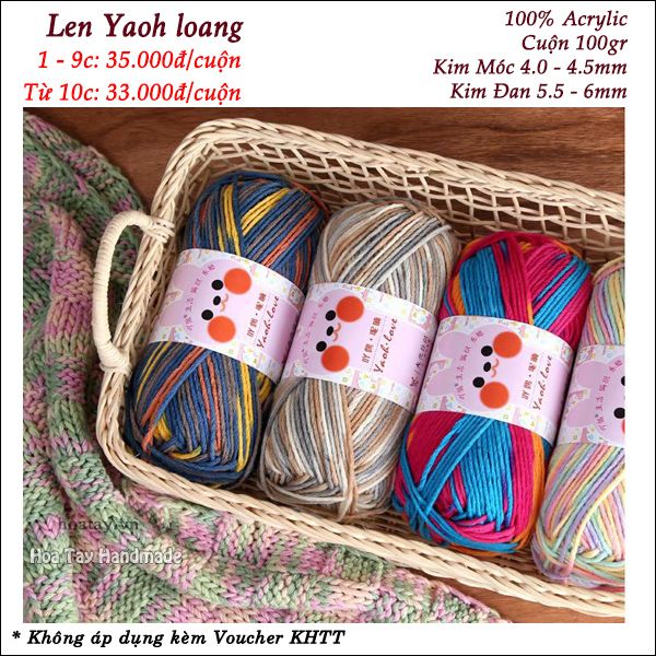 Len Yaoh loang -Len đan móc khăn mũ Hoa Tay Handmade