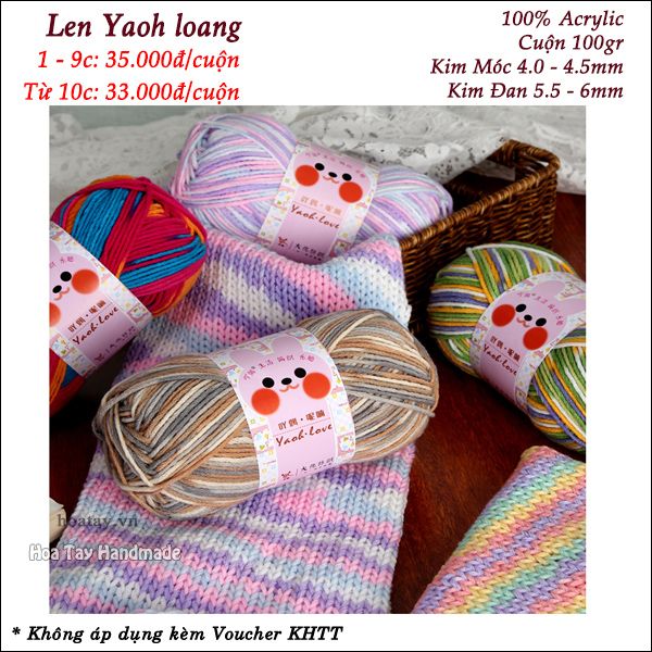 Len Yaoh loang -Len đan móc khăn mũ Hoa Tay Handmade