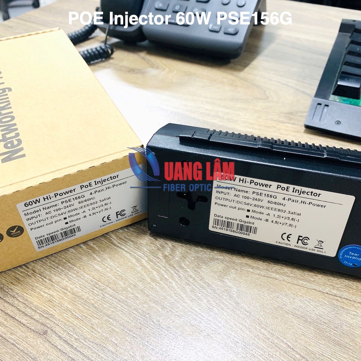 Adapter POE 54V-60W 2 Port(1 Data in+ 1 Data PoE Out), tốc độ 10/100/1 ...