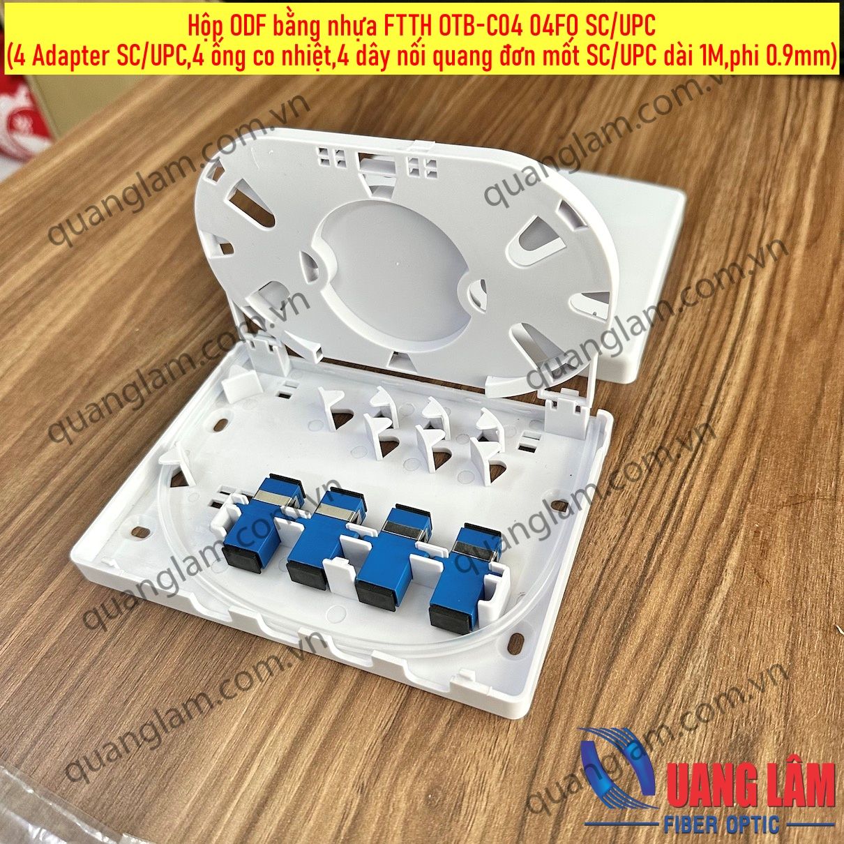 Hộp ODF bằng nhựa FTTH OTB-C04 04FO SC/UPC (4 Adapter SC/UPC,4 ống co ...