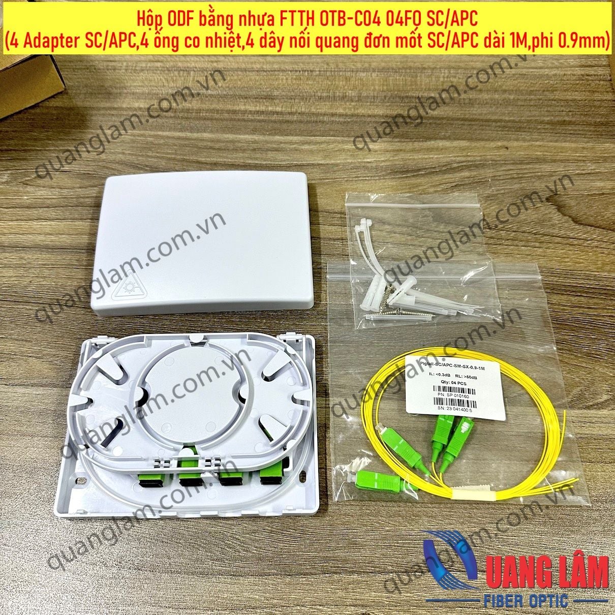 Hộp ODF bằng nhựa FTTH OTB-C04 04FO SC/APC (4 Adapter SC/APC,4 ống co ...
