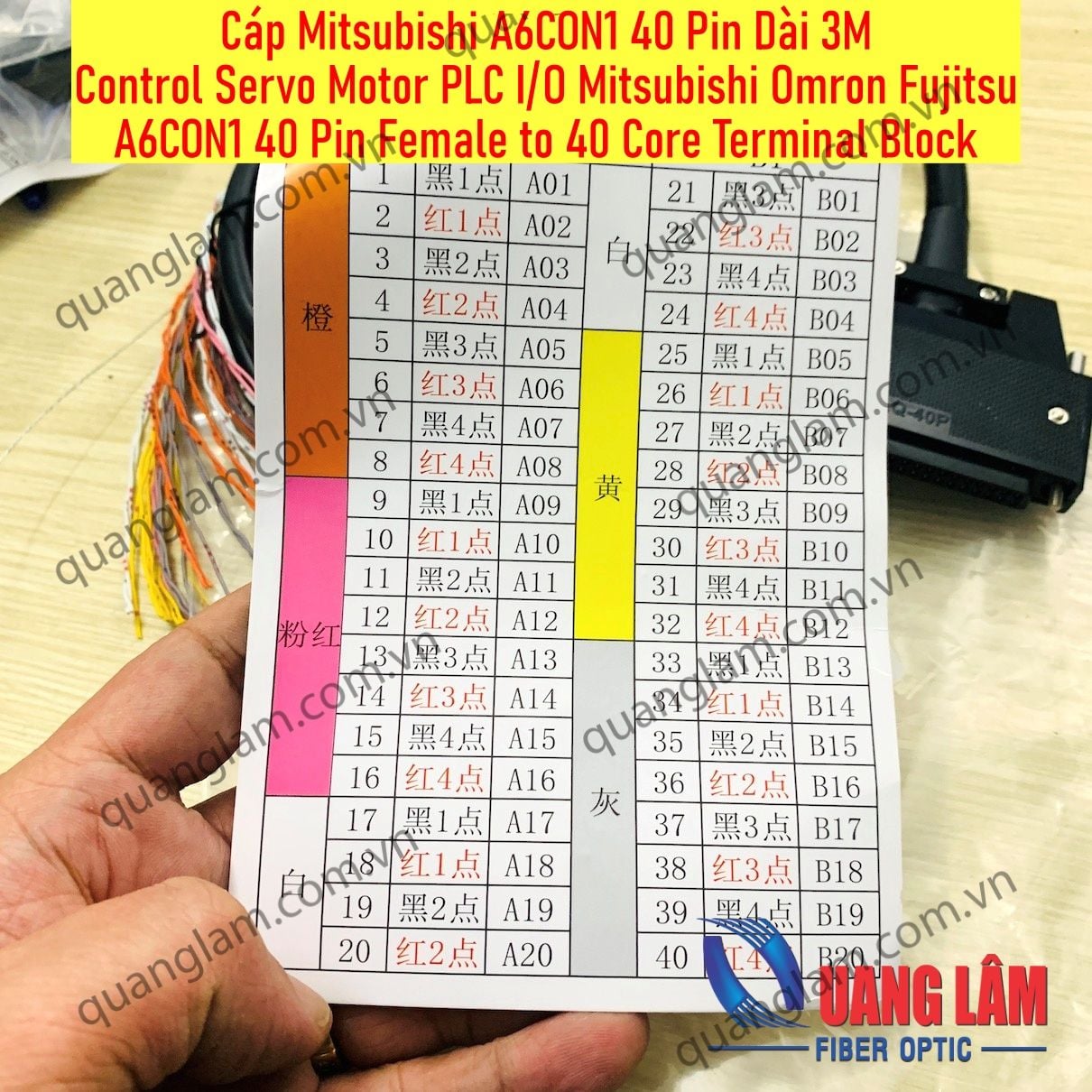 Cáp Mitsubishi A6CON1 40 Pin Dài 3M cho Control Servo Motor PLC I/O Mi ...