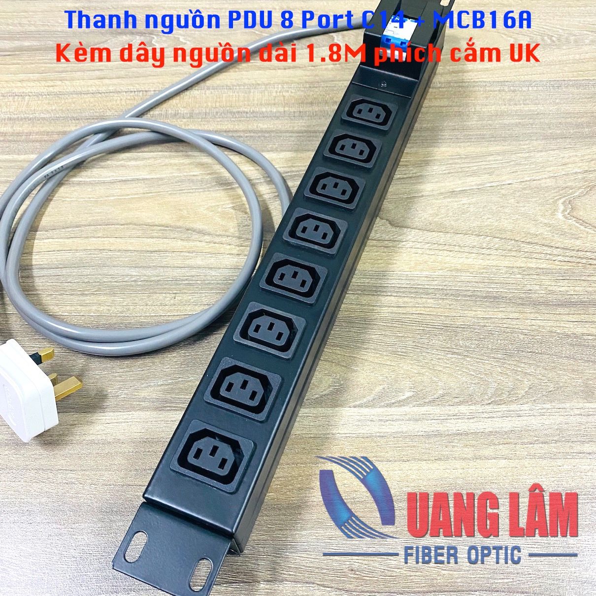 Thanh nguồn PDU 8 Port C13 - MCB16A - Kèm dây nguồn dài 1.8M gắn phích ...