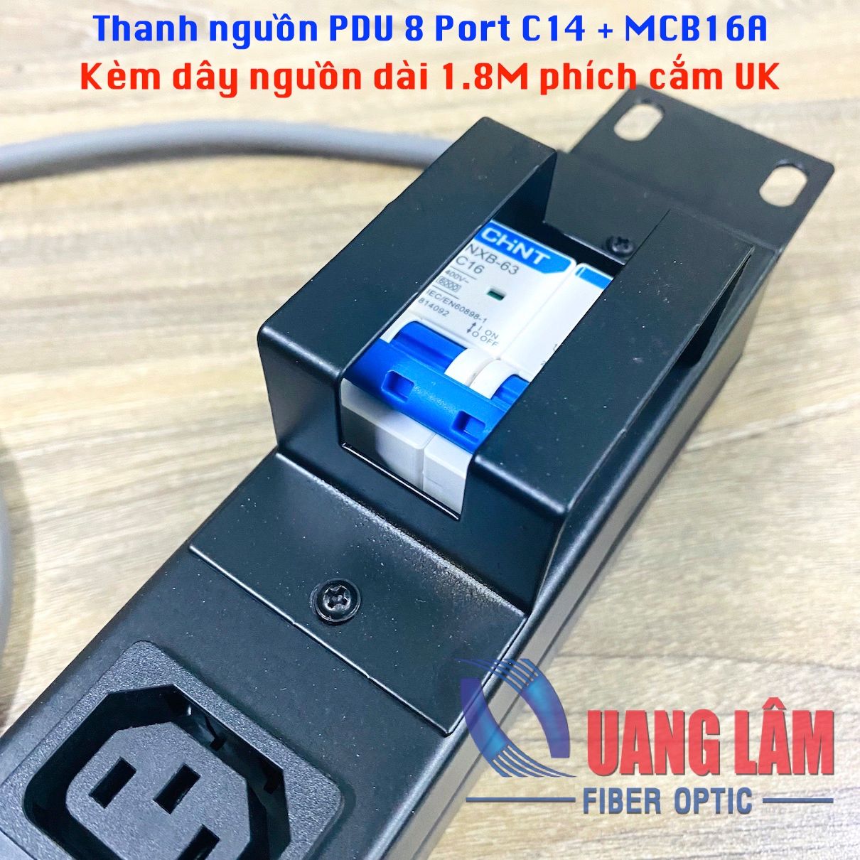 Thanh nguồn PDU 8 Port C13 - MCB16A - Kèm dây nguồn dài 1.8M gắn phích ...