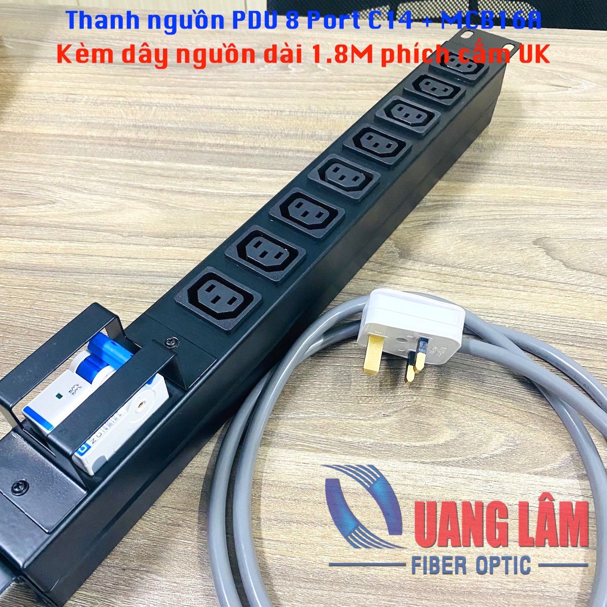 Thanh nguồn PDU 8 Port C13 - MCB16A - Kèm dây nguồn dài 1.8M gắn phích ...