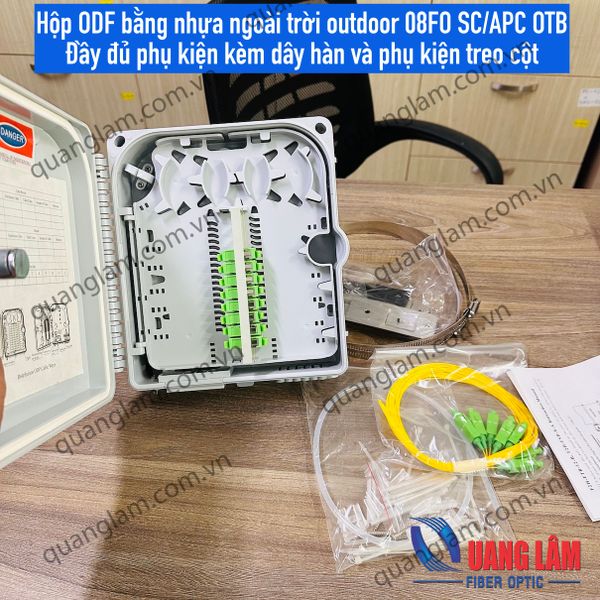 Hộp ODF bằng nhựa ngoài trời outdoor 08FO SC/APC OTB Đầy đủ phụ kiện k ...