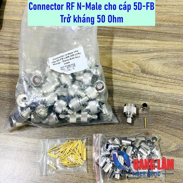 Connector N-Male cho cáp 5D-FB LMR-300 (Đầu thẳng) - Dạng đuôi bóp cos ...
