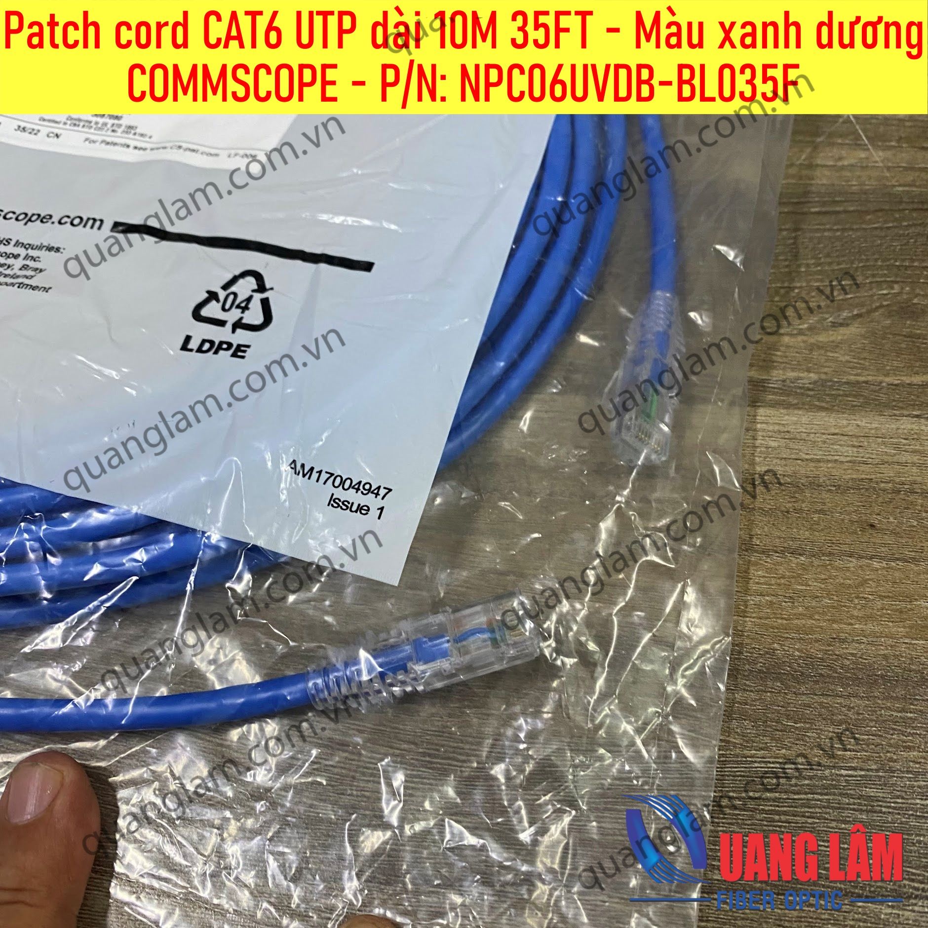 Patch cord CAT6 UTP dài 10M 35FT - Màu xanh dương COMMSCOPE - P/N: NPC ...