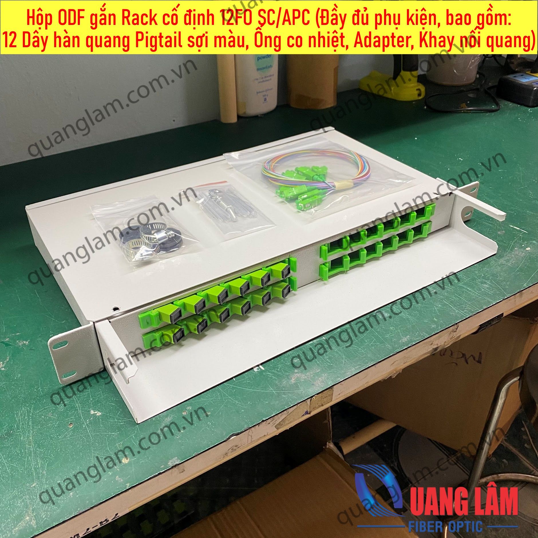 Hộp ODF gắn Rack cố định 12FO SC/APC (Đầy đủ phụ kiện, bao gồm: 12 Dâ ...