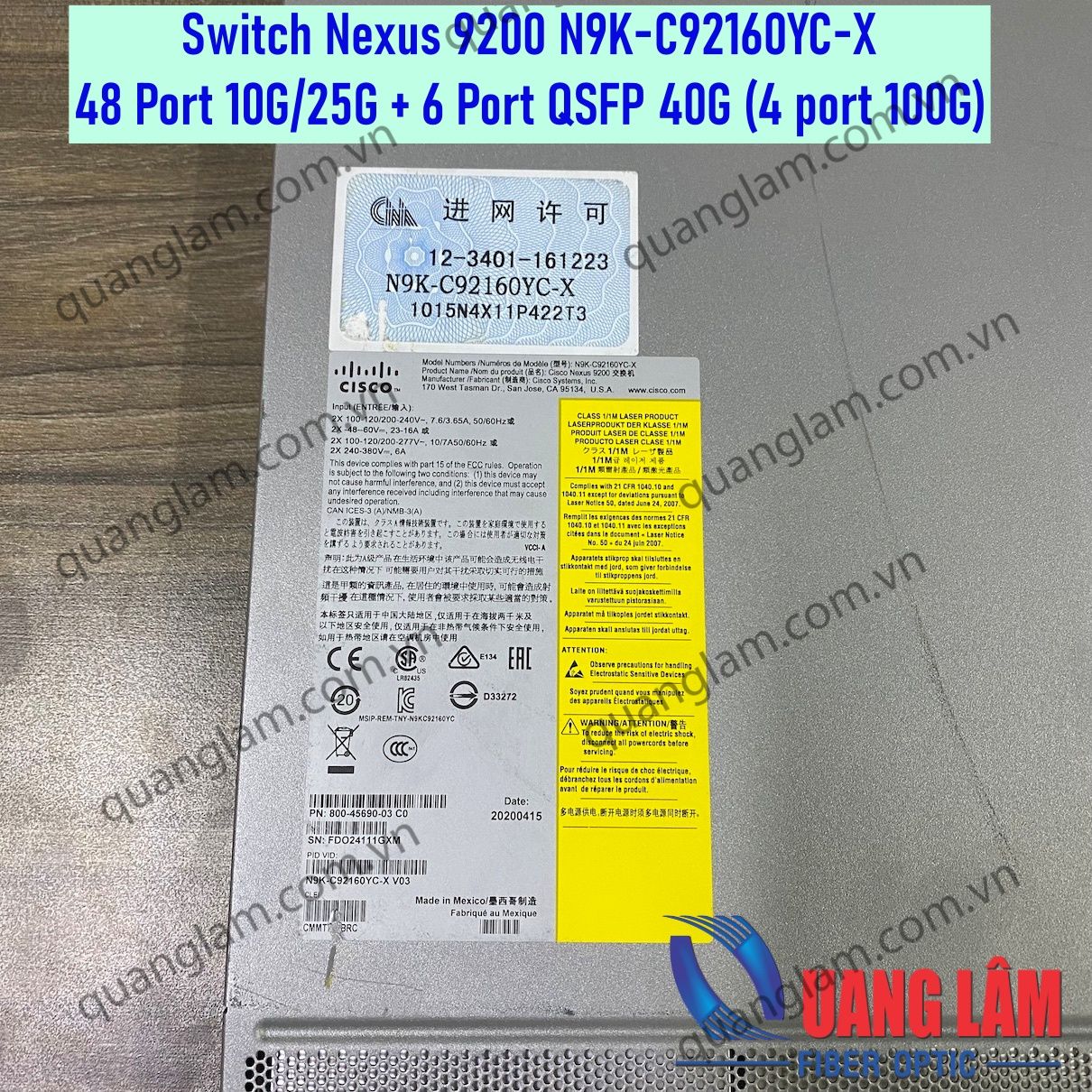 Switch N9K-C92160YC-X Cisco Nexus 9K Fixed with 48 Port 1G/10G/25G SFP ...