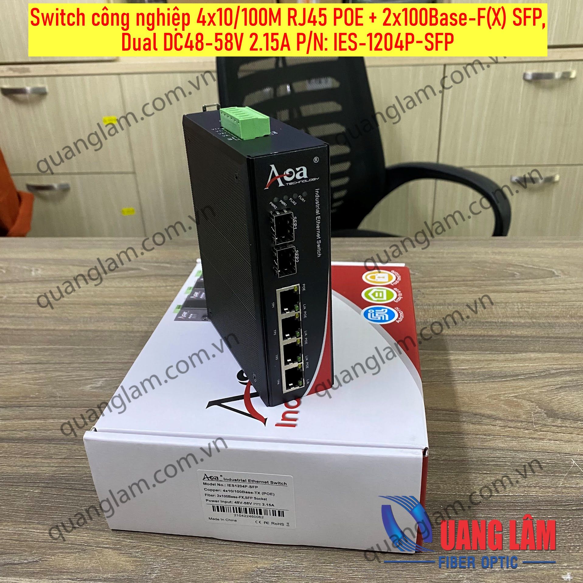 Switch công nghiệp 4x10/100M RJ45 POE sang quang 2 cổng100M Slot SFP ...