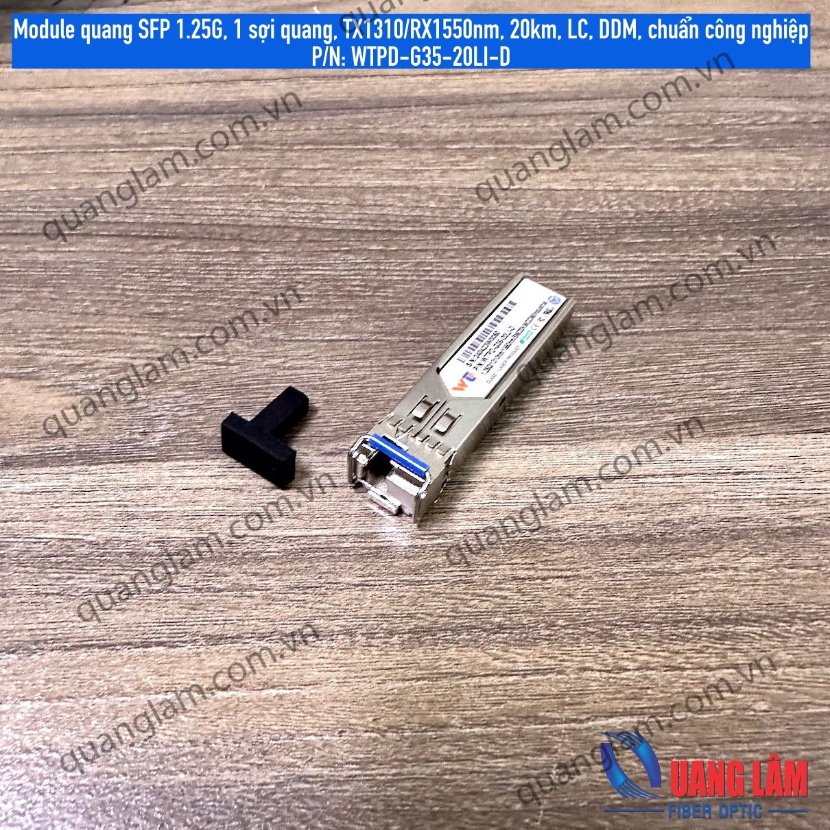 Module quang SFP 1.25G, 1 sợi quang, TX1550/RX1310nm, 20km, LC, DDM, c ...