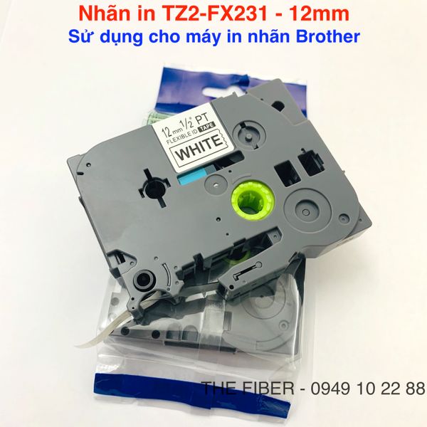 Nhãn in TZ2-FX231, Loại siêu dẻo, Chữ đen trên nền trắng, Khổ 12mmx8M ...