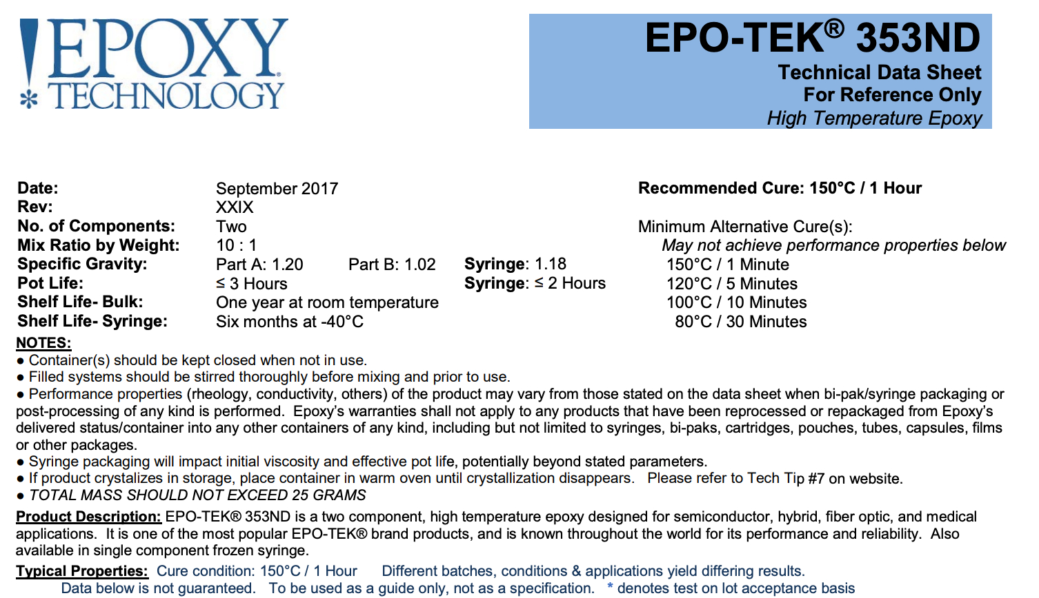 Keo Epoxy EPO-TEK 353ND (USA) – Công ty TNHH Công Nghệ Quang Lâm