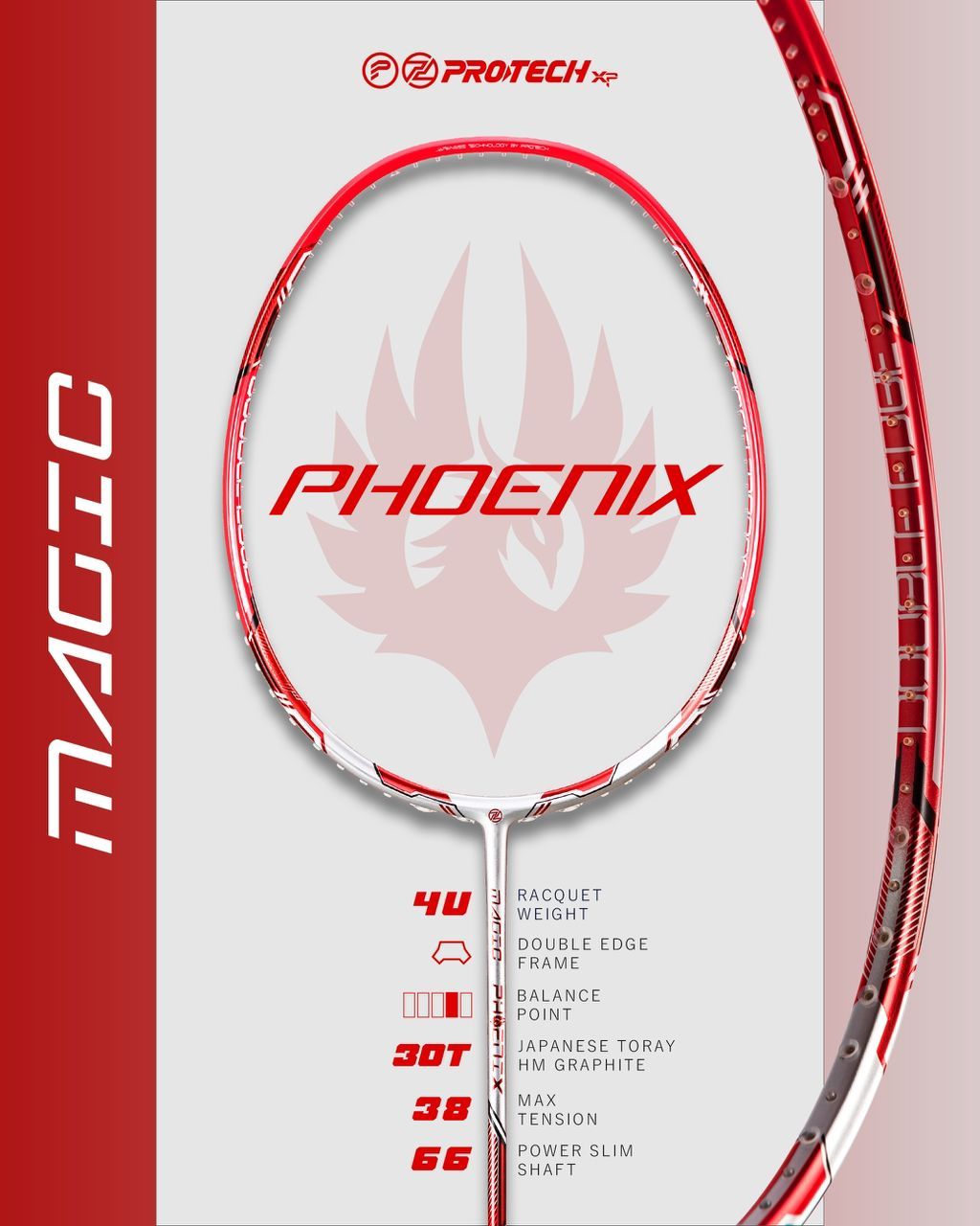 Vợt cầu lông Protech MAGIC PHOENIX | MAX 38 LBS | PHƯỢNG HOÀNG LỬA – MT Sport
