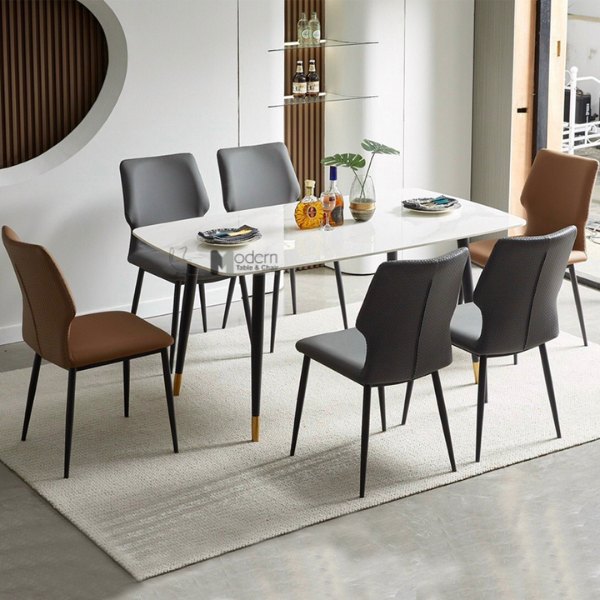 Bộ bàn ăn mặt đá vân mây 6 ghế nệm lưng cao hiện đại nhập khẩu ...