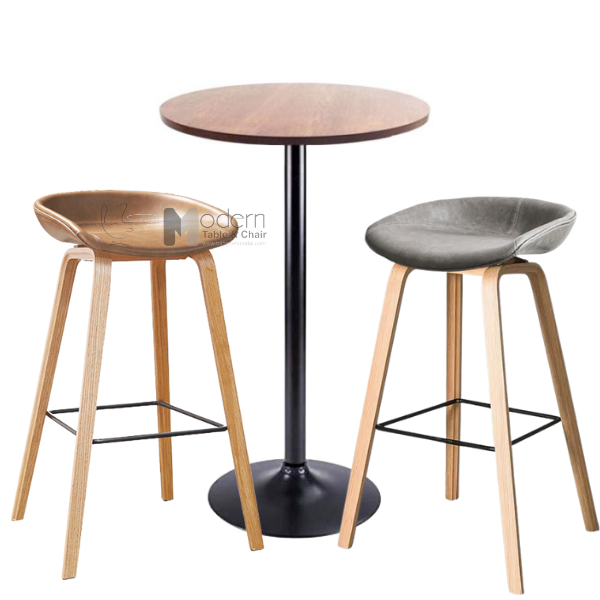 Ghế Quầy Bar Chân Gỗ Cố định Nệm Da Pu Hay