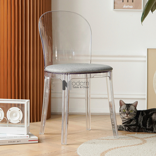 Ghế ăn cafe lưng nhựa trong suốt có nệm bọc vải ICE 2A-PC - Banghehiendai.com