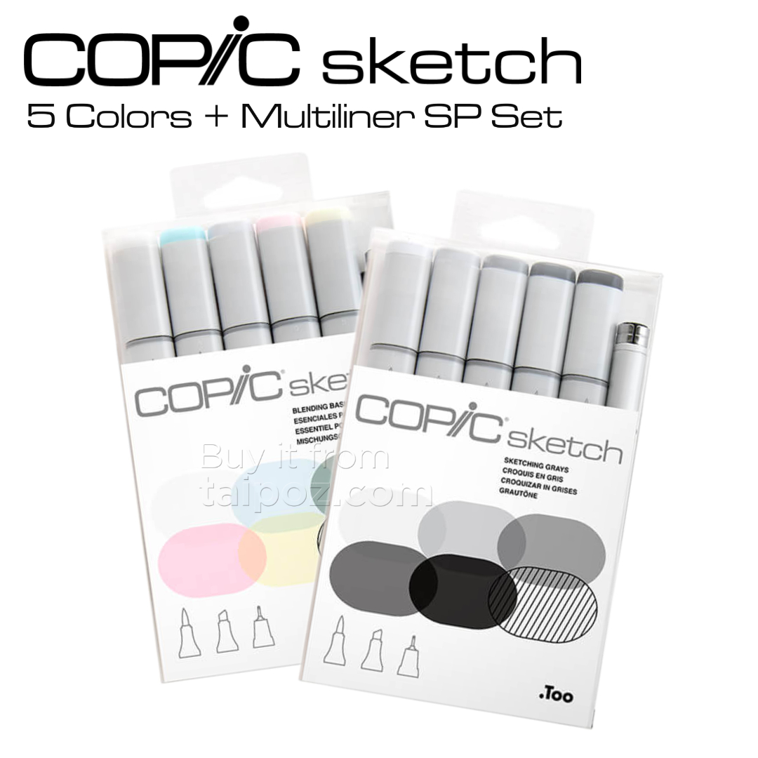 Bộ bút marker Copic Sketch, gồm 5 màu + 1 bút kim Multiliner SP – Taipoz