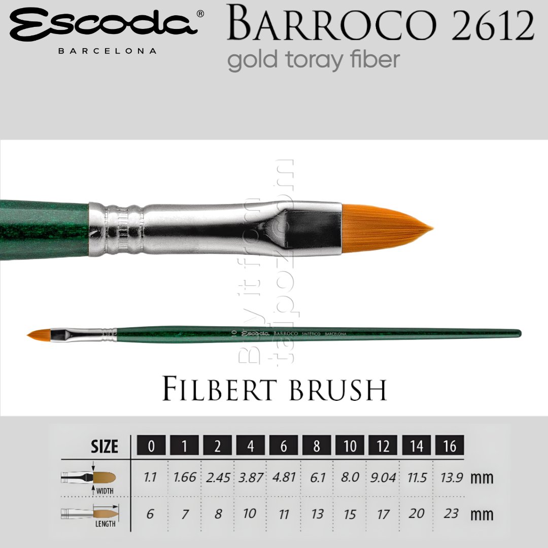 Cọ sơn dầu & acrylic Escoda Barroco 2612 - cọ hạt phỉ flat filbert – Taipoz