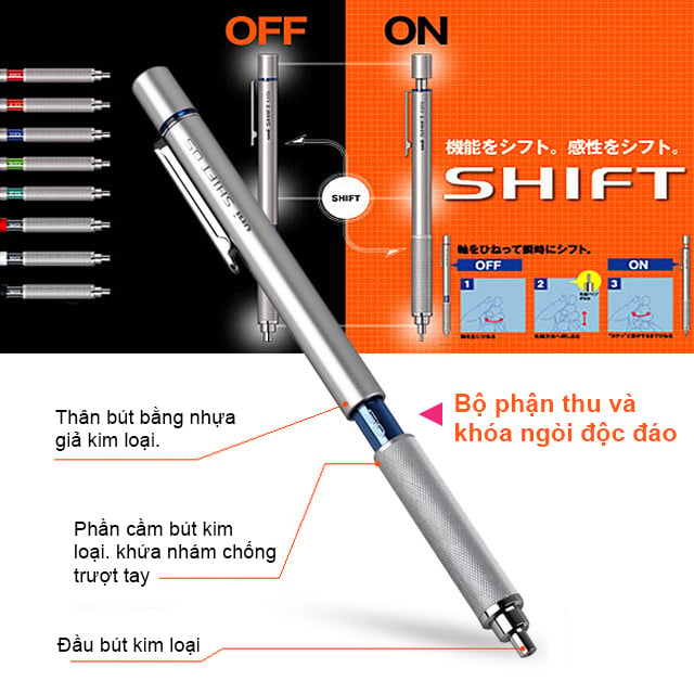 Bút chì kim Uni Shift Silver – Taipoz