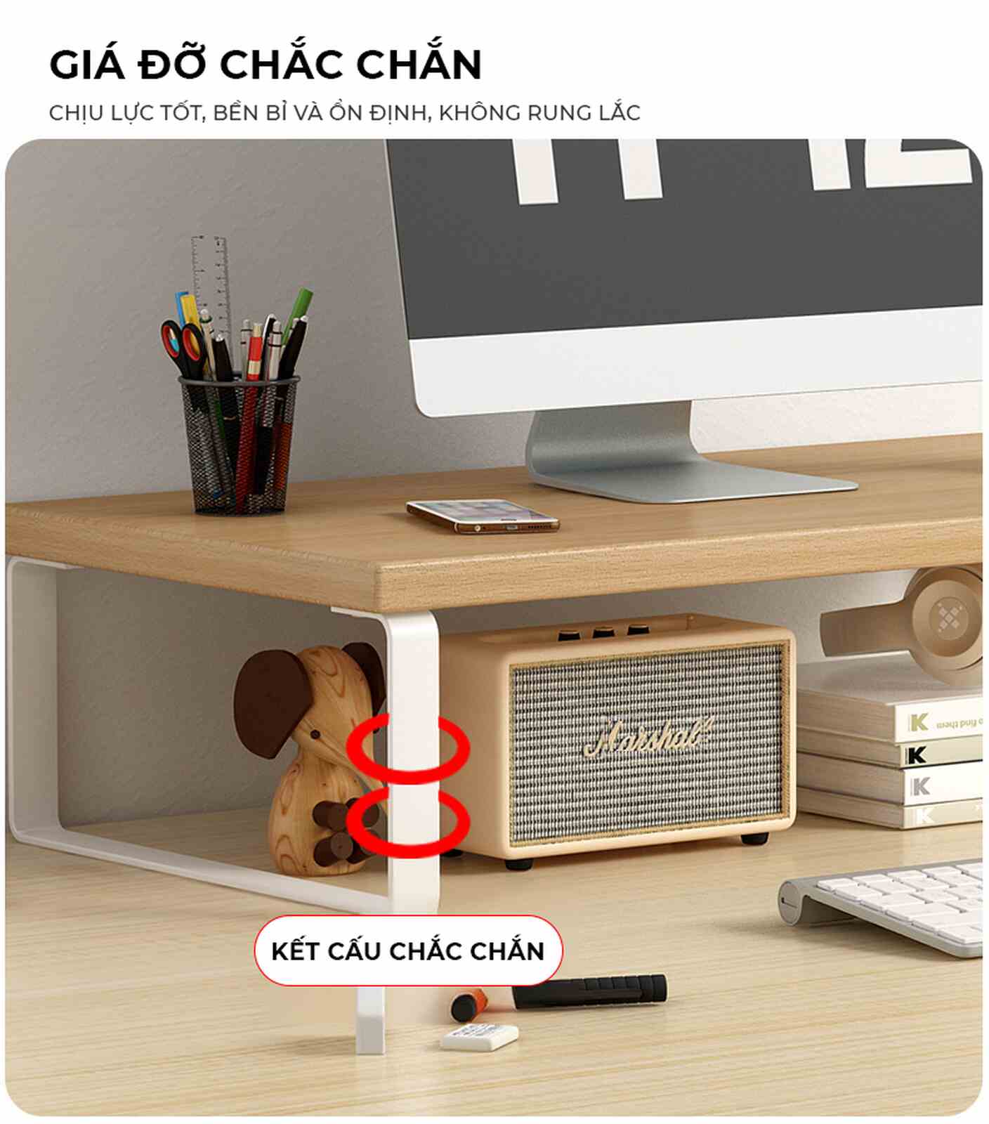 Kệ laptop để bàn khung trắng vân gỗ - GM212.13