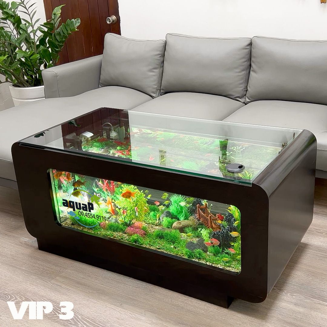 Bàn trà bể cá cao cấp AQUAP mã VIP3 với tiểu cảnh cây xanh tươi mát ...