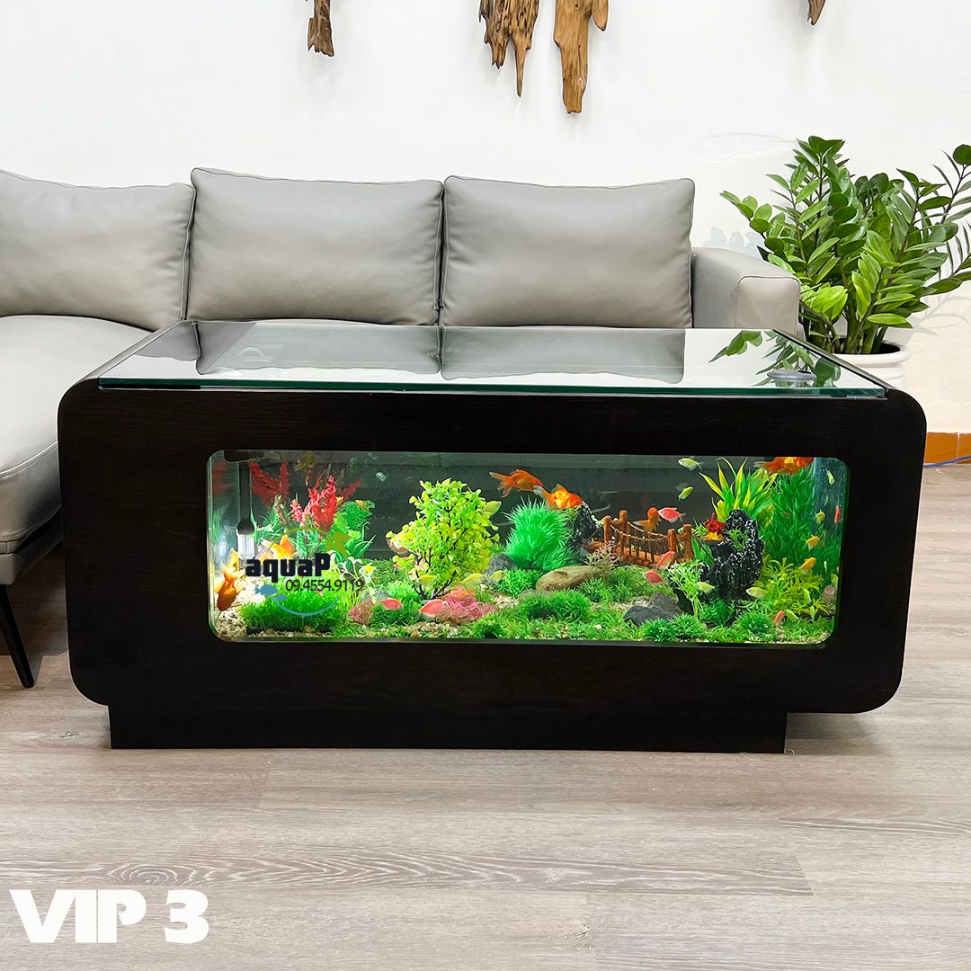 Bàn trà bể cá cao cấp AQUAP mã VIP3 với tiểu cảnh cây xanh tươi mát ...