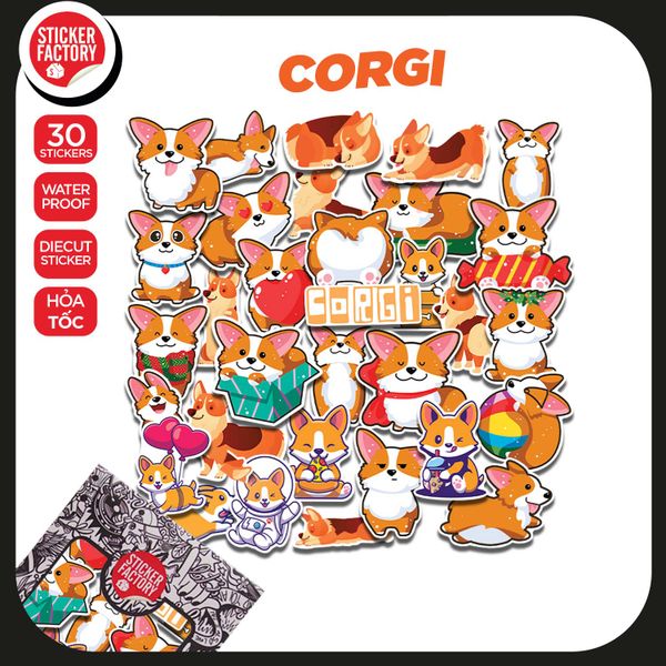 Corgi chó - Set 30 sticker hình dán – Sticker Factory