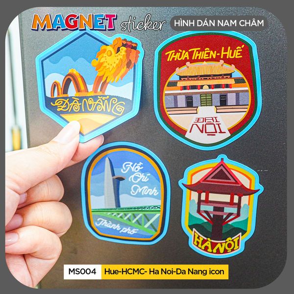 MS004 Hue HCMC Ha Noi Da Nang Icon - Set 4 Magnet Sticker - Hình dán n ...