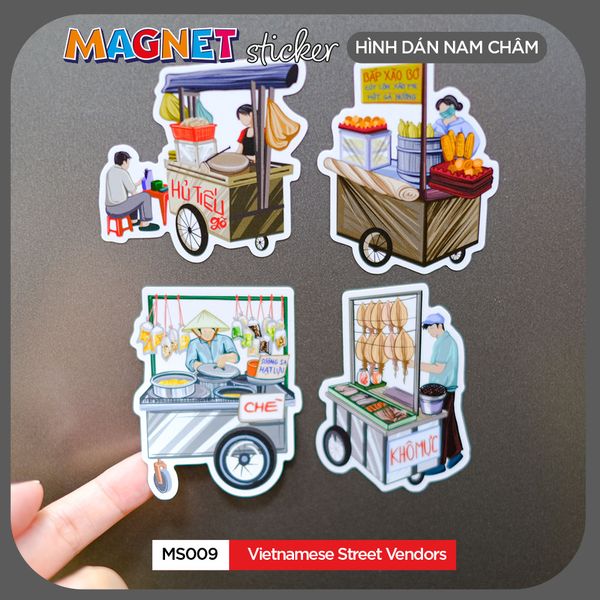 MS009 Vietnamese Street Vendors - Set 4 Magnet Sticker - Hình dán nam ...
