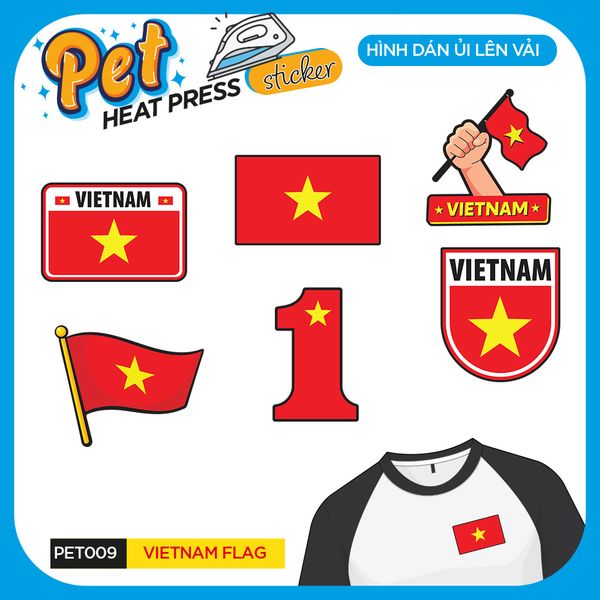 PET009 - VIETNAM FLAG - Heatpress sticker - Hình dán chuyển nhiệt ...