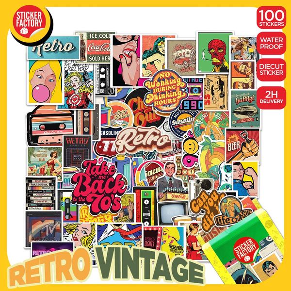 Set 100 sticker hình dán - Retro Vintage cổ điển – Sticker Factory