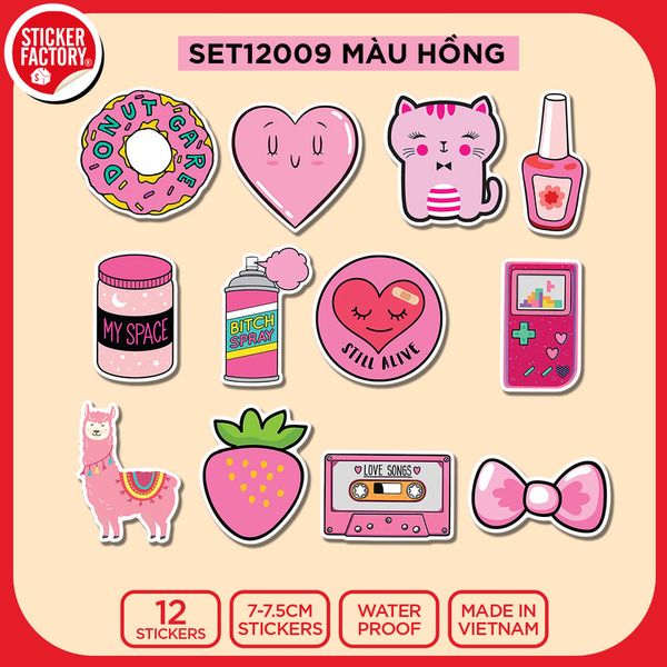 SET12009 MÀU HỒNG – Set 12 Die Cut Sticker Pack – Sticker Factory