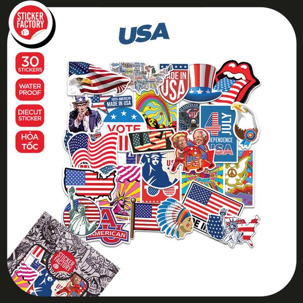 USA - Set 30 sticker hình dán – Sticker Factory