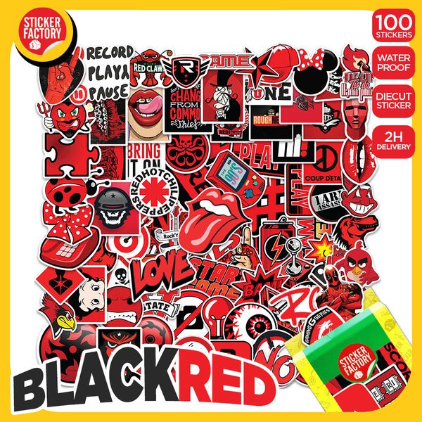 Set 100 Sticker hình dán - Black Red – Sticker Factory
