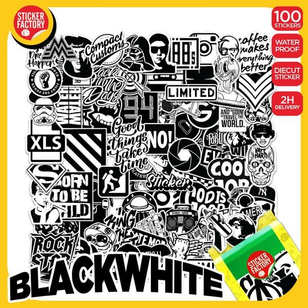 Set 100 Sticker hình dán - Black White – Sticker Factory
