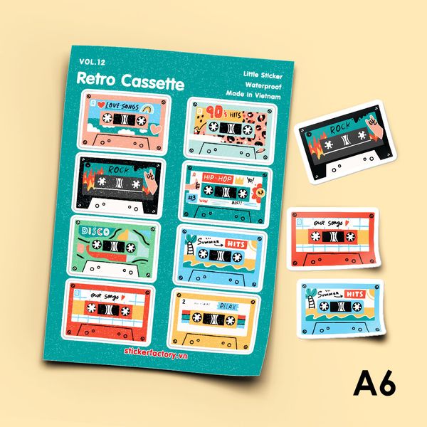 Vol.12 Retro Cassette - Little sticker sheet A6 – Sticker Factory