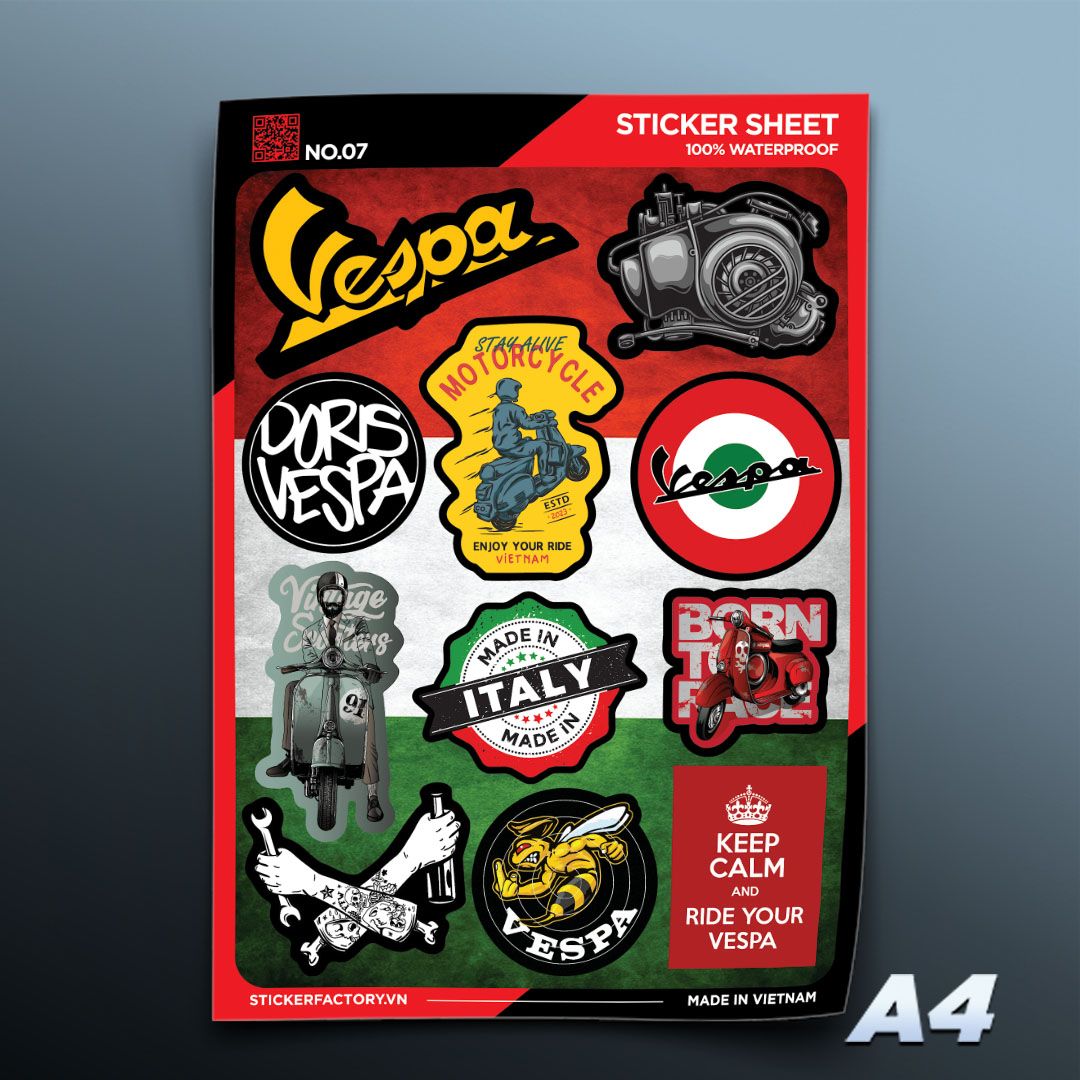 NO.07 VESPA - Sticker Sheet A4 – Sticker Factory