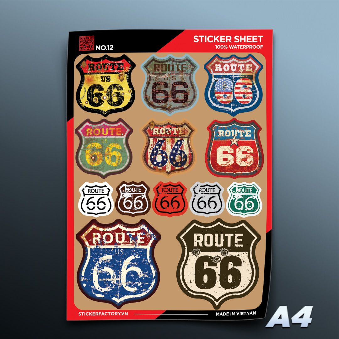 NO.12 Route 66 - Sticker Sheet A4 – Sticker Factory